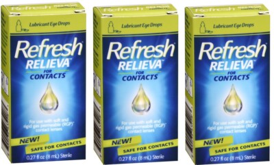 Refresh Relieva for Contacts Lubricant Eye Drops 0.27 oz (3 Pack) | eBay