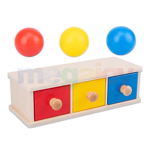 Montessori Wooden Educational 3 Drawer Object Permanence Box ball Early ...