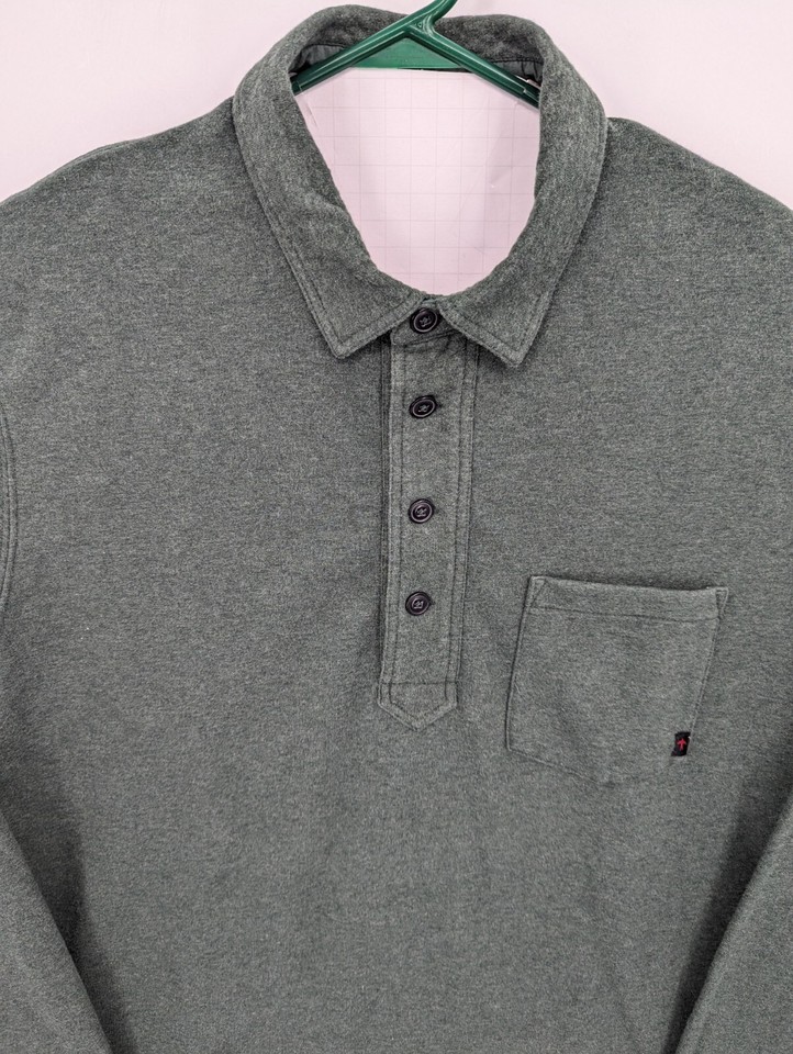 Relwen Men's Green Long Sleeve Heavy Loopback Henley Button Polo Shirt ...