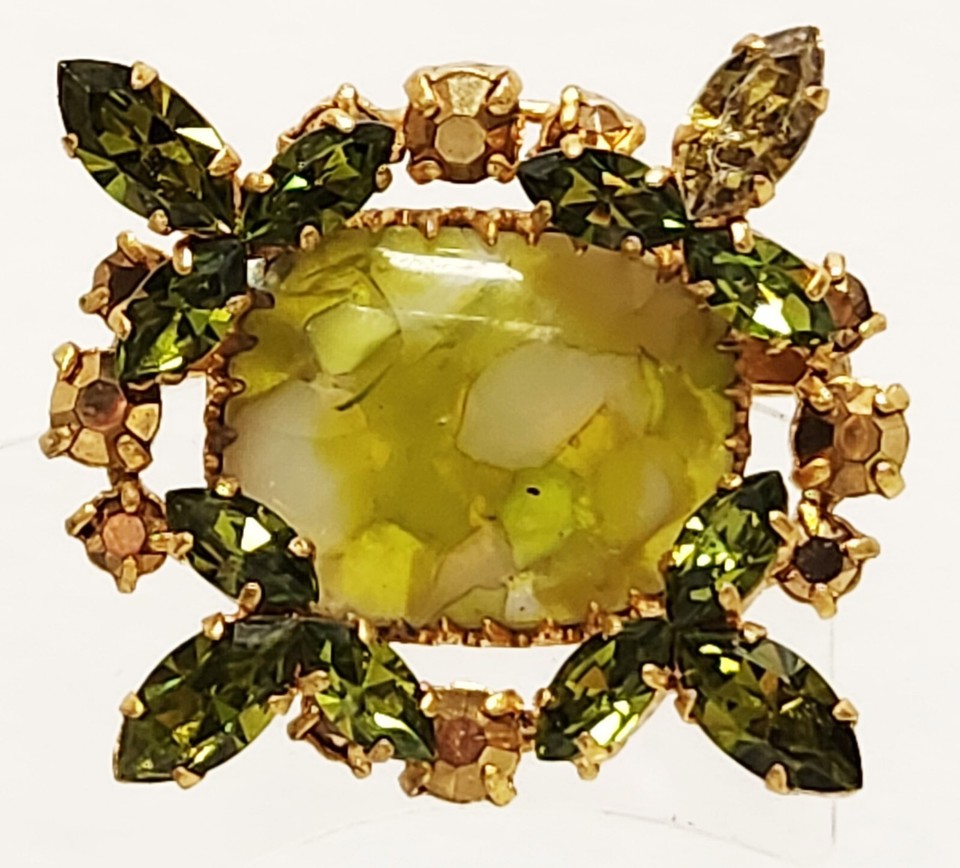 Small Vintage Green Art Glass Olivine RS Brooch Roger Jean Pierre ...