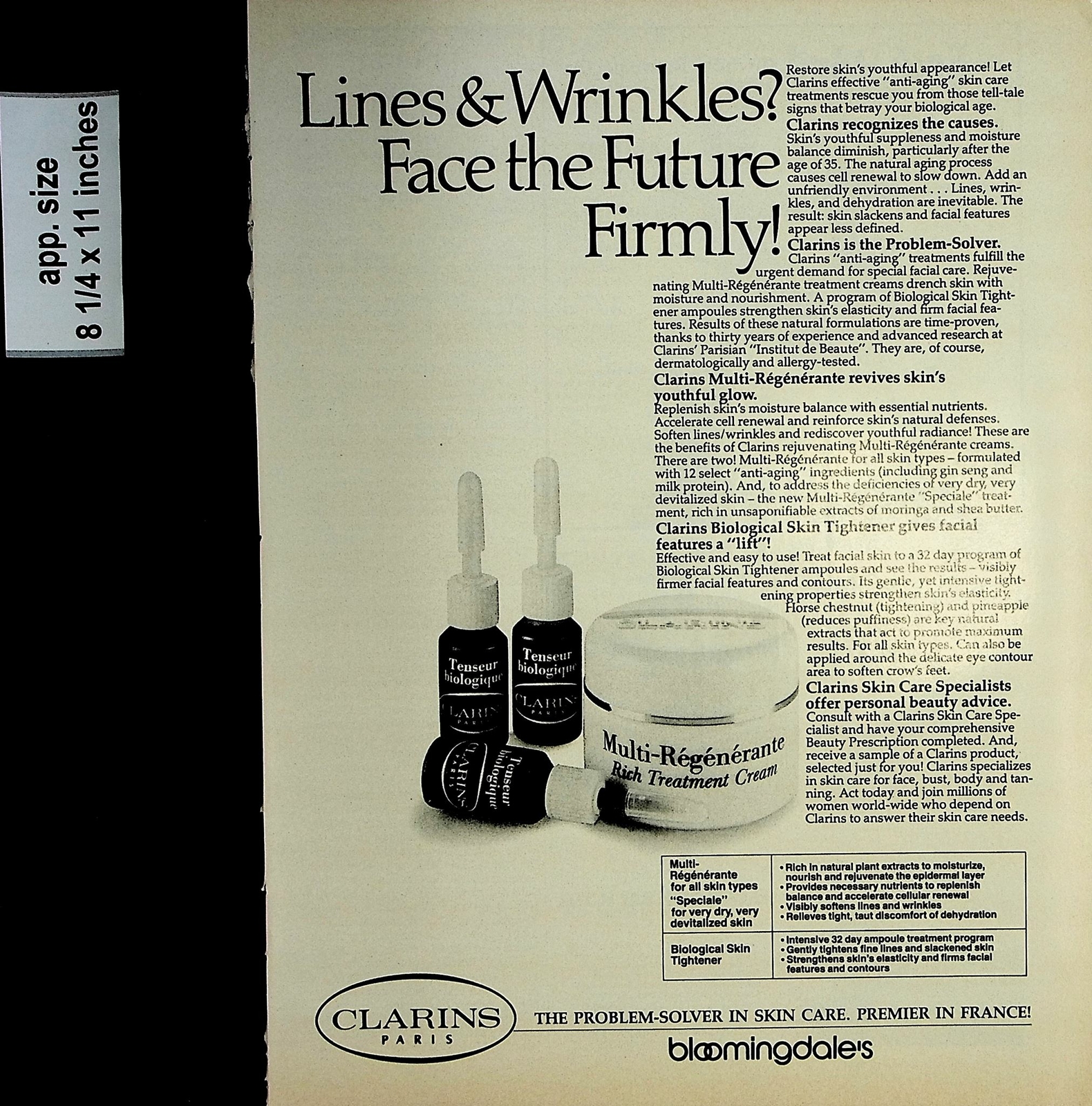 1985 Clarins Paris Skin Care Lines Wrinkles Bloomingdale's Vintage ...