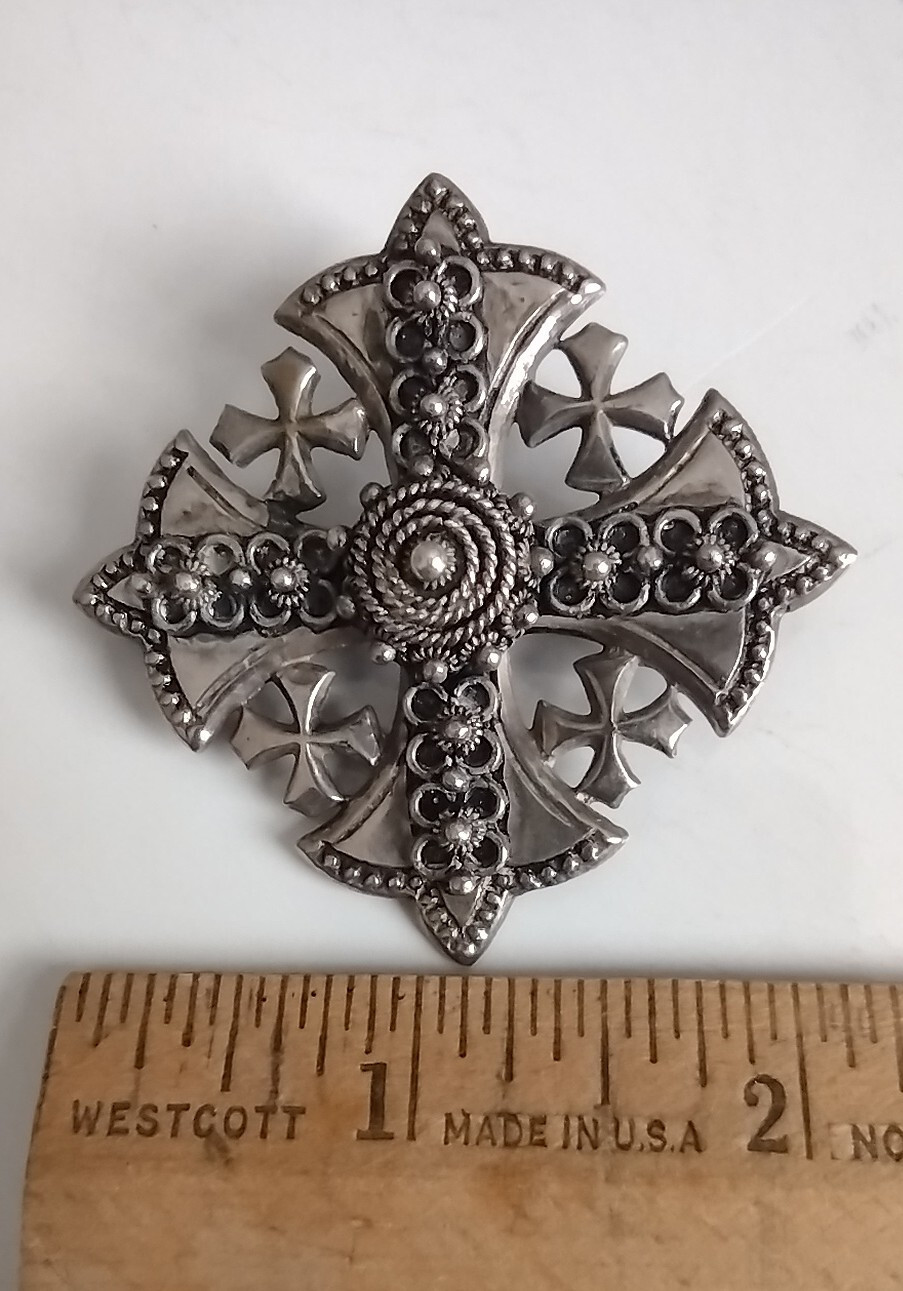 Vintage Special Templar Jerusalem Cross Brooch 900 Si… - Gem