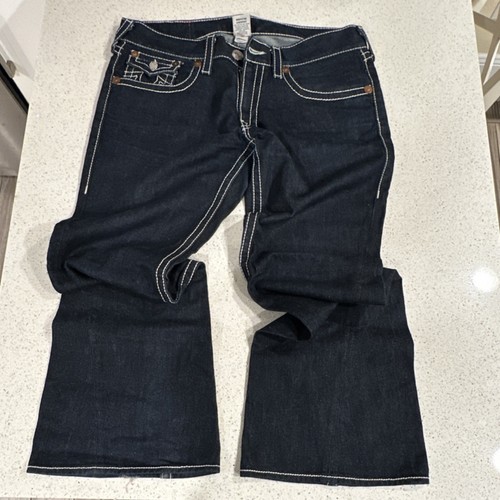 True Religion Bootcut Jeans Dark Blue Denim Contrast Stitching Logo ...