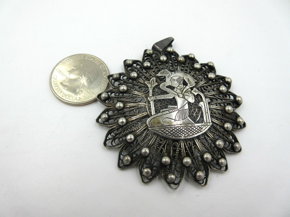 Antique 800 Silver Egyptian African Filigree Medallion Pendant | eBay