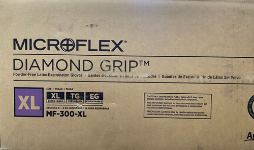 Microflex MF300XL-CASE Diamond Grip XL Disposable Latex White Gloves 1 ...