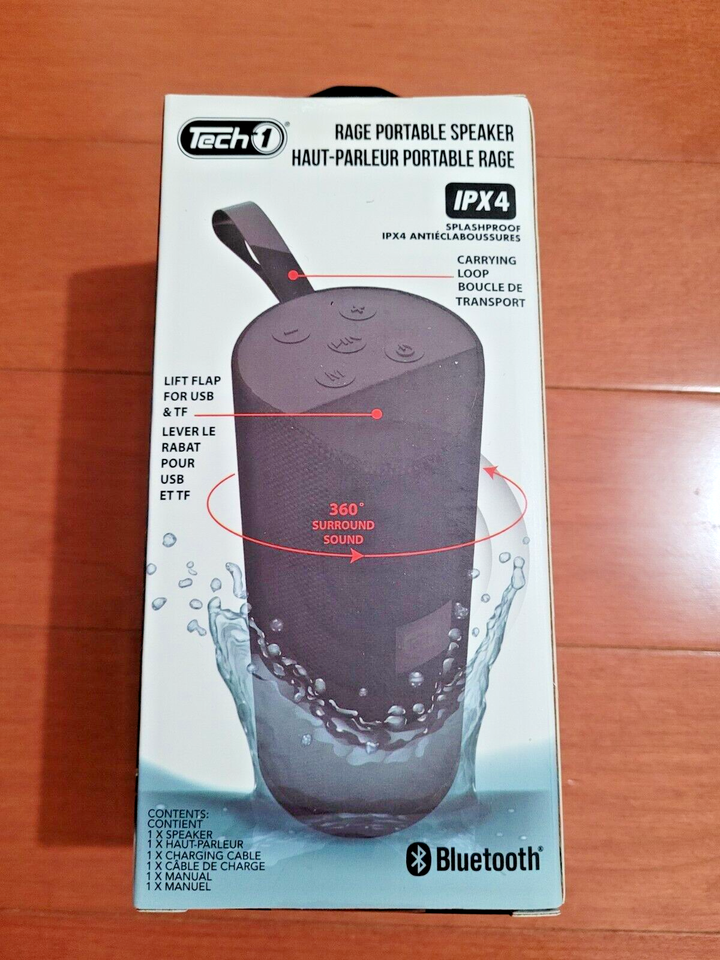 NEW Tech 1 RAGE Portable Splashproof Bluetooth Wireless Speaker - BLACK ...