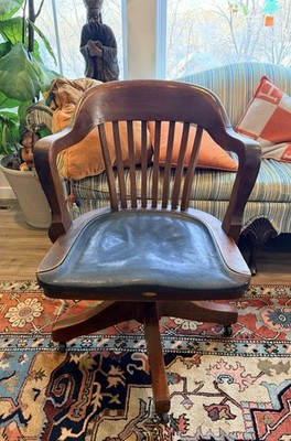 Antique Johnson Chair Co OG Collectible Oak Retro Banker Swivel Office ...