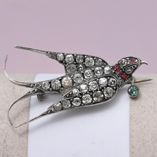 Antique Victorian French Swallow Bird Paste Sterling Silver Large Brooch Pin | eBay
