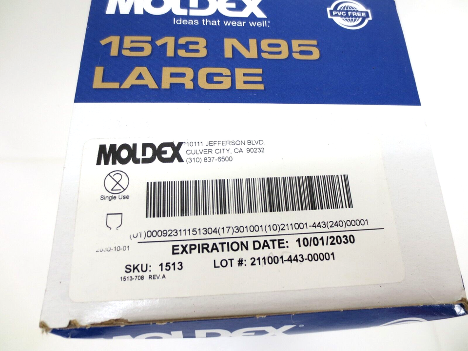 Moldex 1513 Series N95 Face Cover Surgical Mask Large - 20 Pack ...