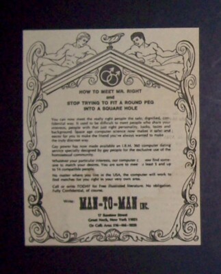 Man To Man Inc, IBM Gay Computer Dating Service 1968 Vintage Promo Ad ...