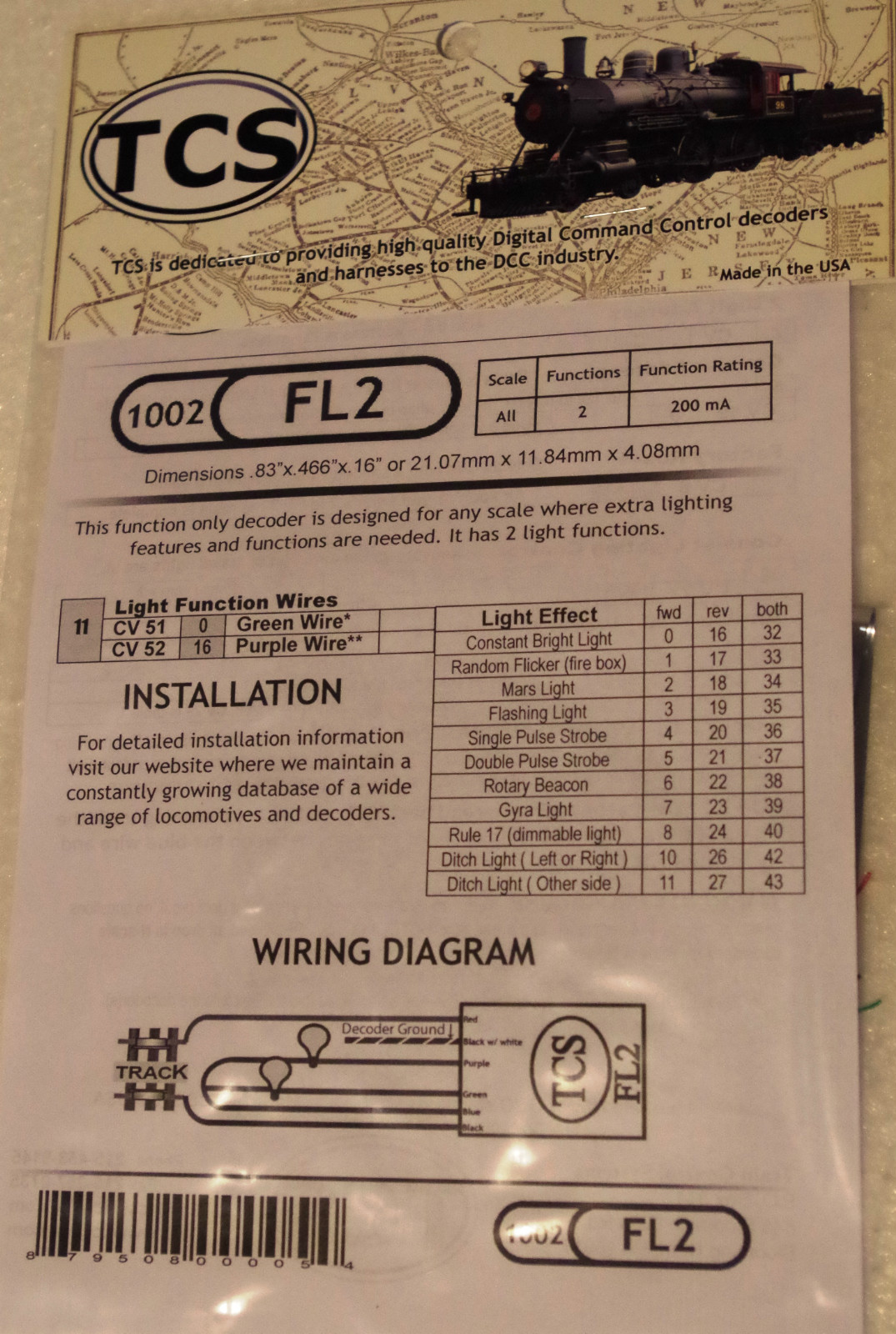 DCC decoder TCS FL2, Function Only,2 lighting functions - 5 Pack | eBay