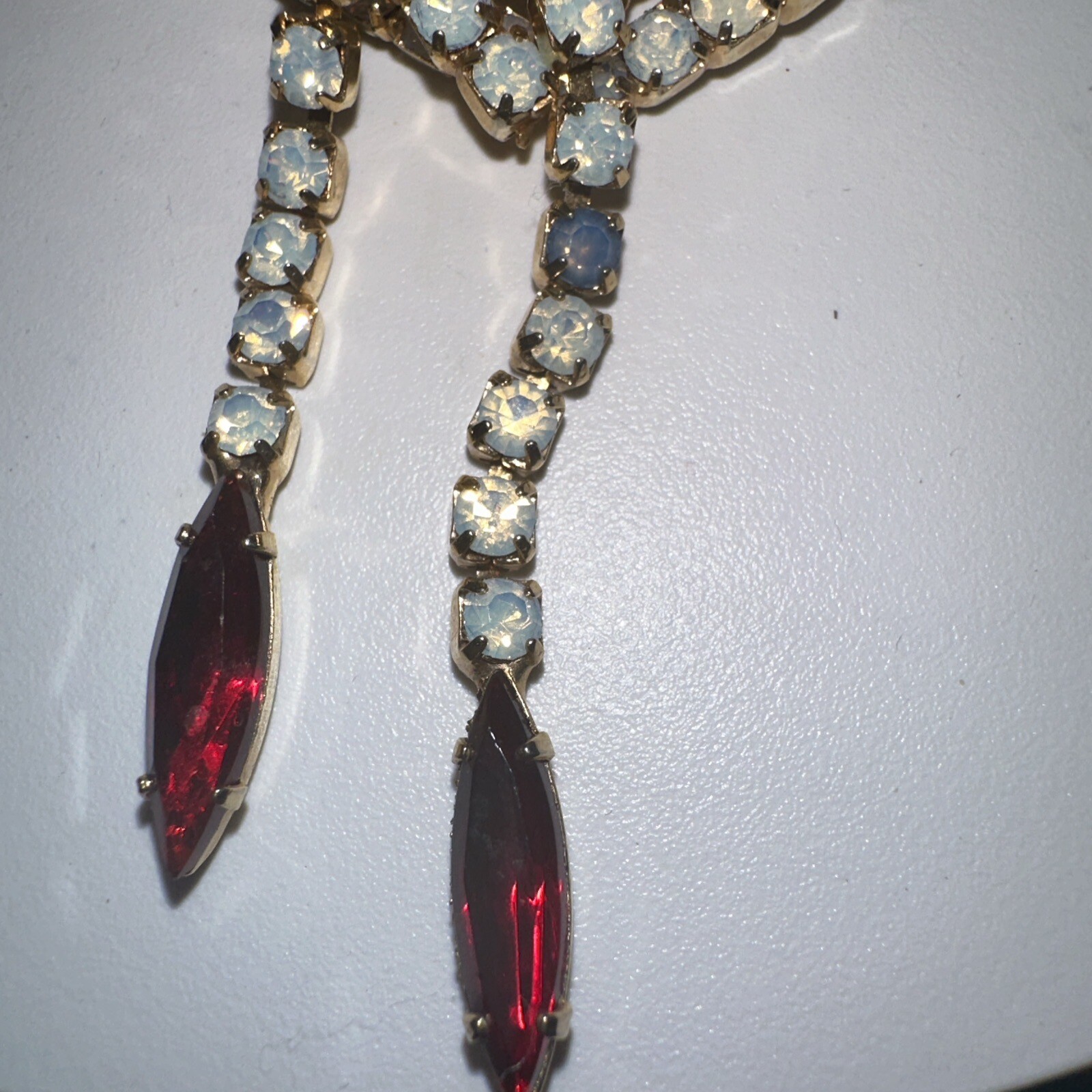 Vintage Ruby Red Marquee & Opal Glass Rhinestone Dang… - Gem