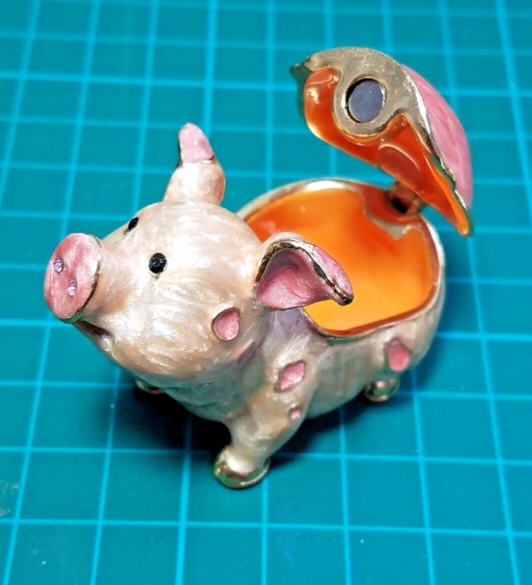Vintage Arora Hidden Treasures Pink Enamel Pig Trinket Box Stamped ...