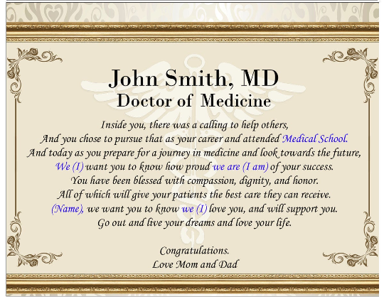 Desk Plaque Graduation Gift Medical School Display Poem Medical School ...