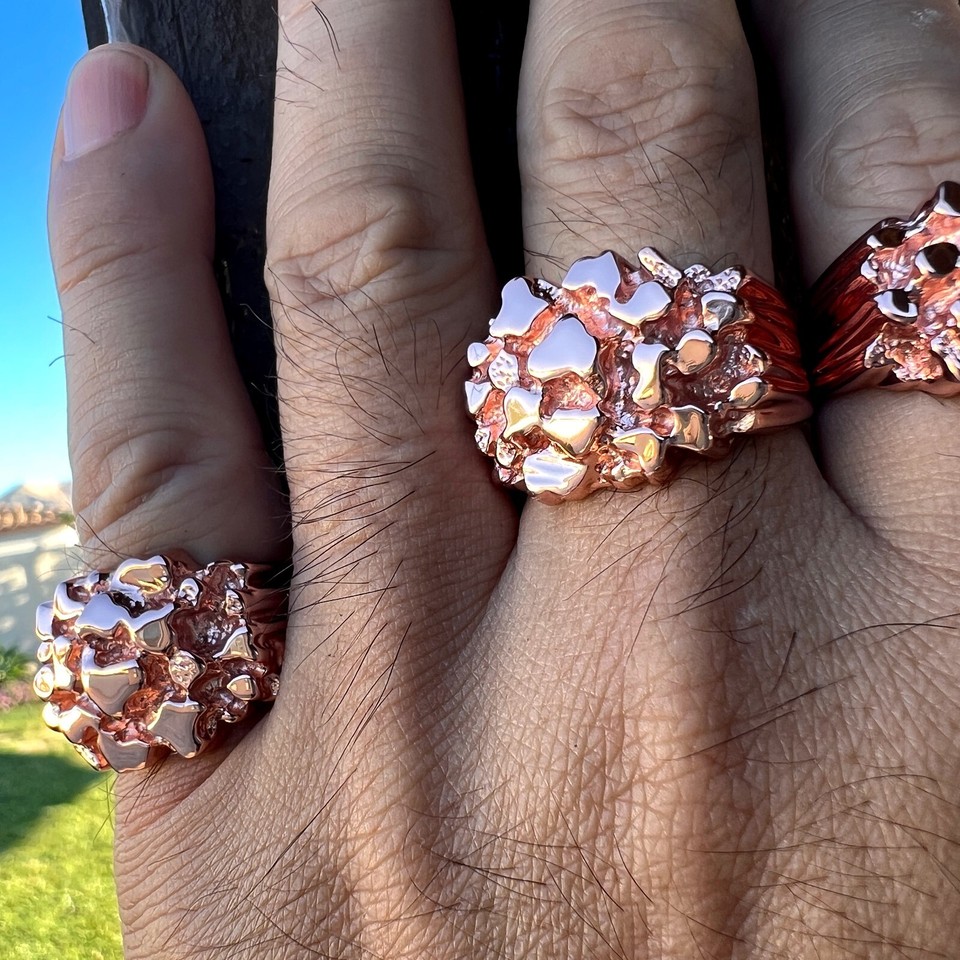 14K Rose Gold Plated over Real Solid 925 Sterling Silver Nugget Ring ...