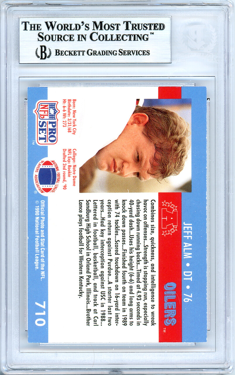 Jeff Alm Autographed 1990 Pro Set Rookie Card #710 Oilers Beckett ...