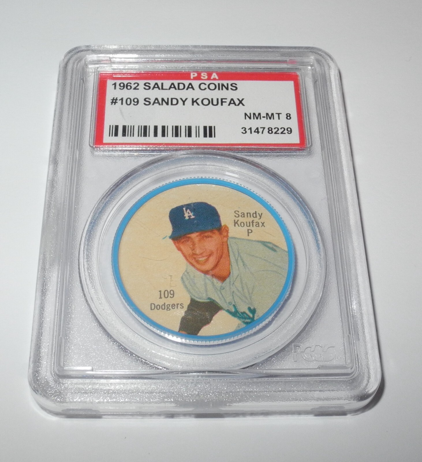 1962 Salada Baseball Coin Pin #109 Sandy Koufax Los Angeles Dodgers PSA ...