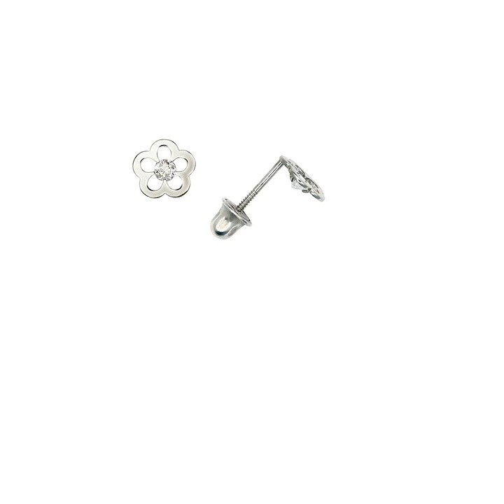 14k White Gold Zircon Flower Baby Screw Back Stud Earrings | eBay