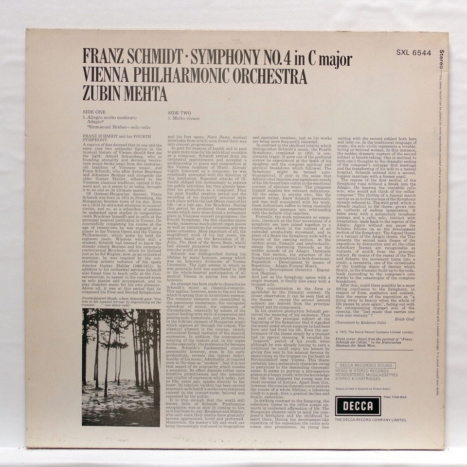 SXL 6544 – ZUBIN MEHTA – SCHMIDT symphony no.4 – DECCA LP NM | eBay