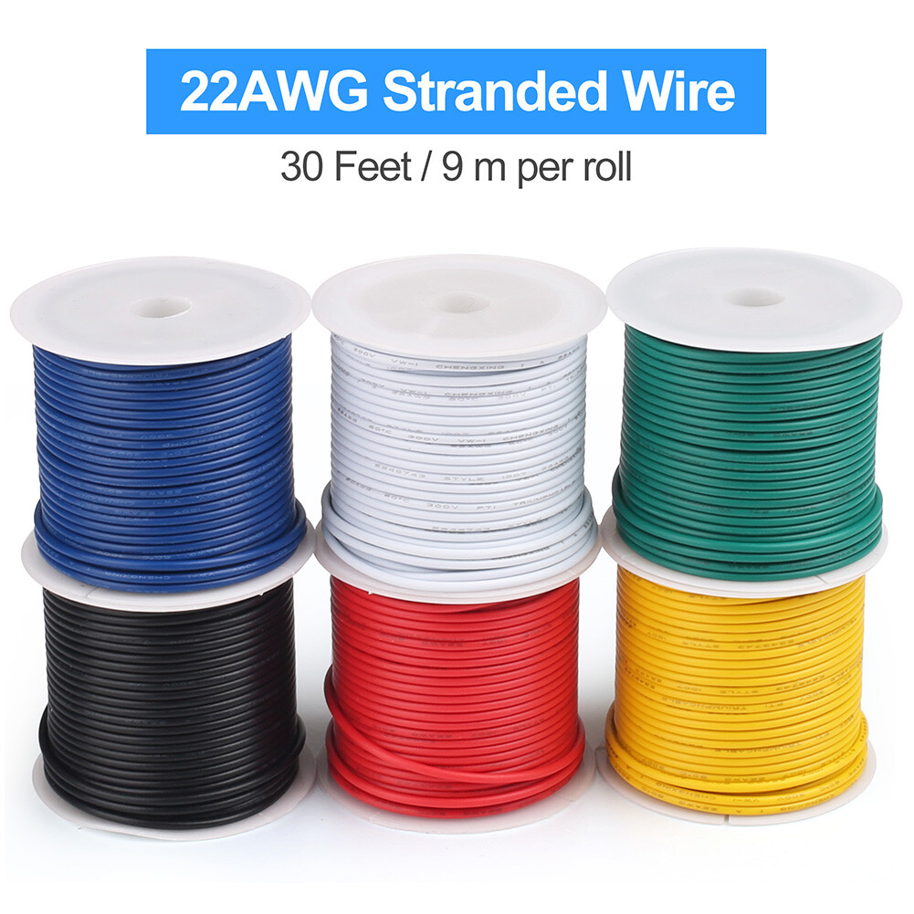 6 Rolls 30ft 22/30 AWG Flexible PVC Electric Wire Hook Up Coper Cable ...