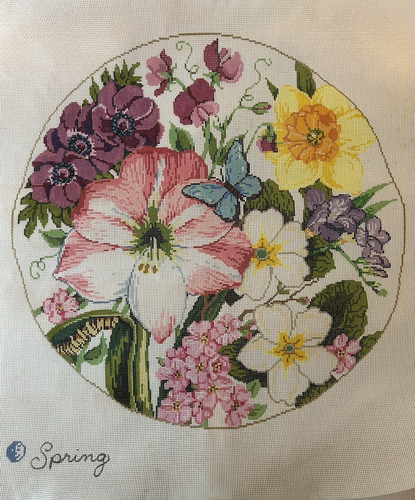 Needlepoint Canvas Handpainted Spring floral approximately 20 x 21 ...