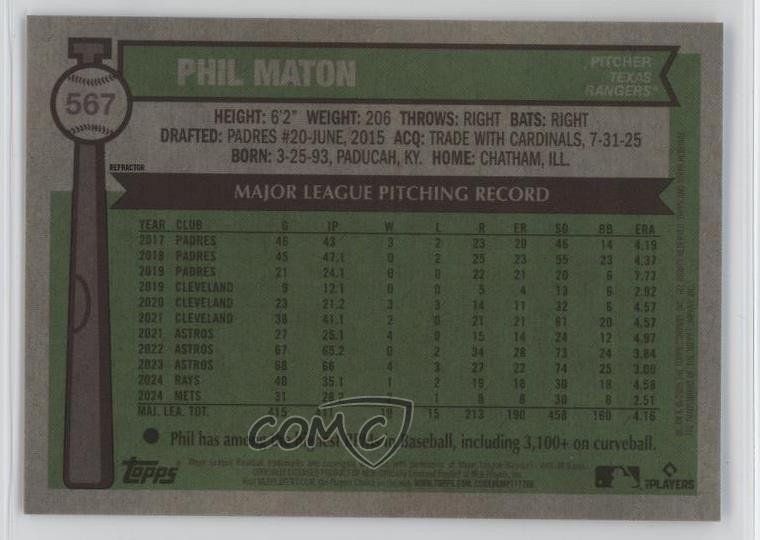 2025 Topps Heritage High Number Chrome Refractor Phil Maton #567 0nu6 ...