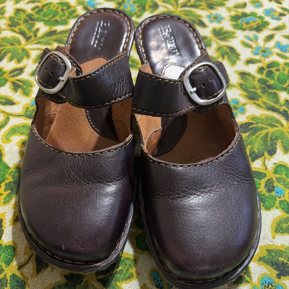 Womens Size 8 Dark Brown Leather BORN Open Back Mary Jane Shoes | eBay