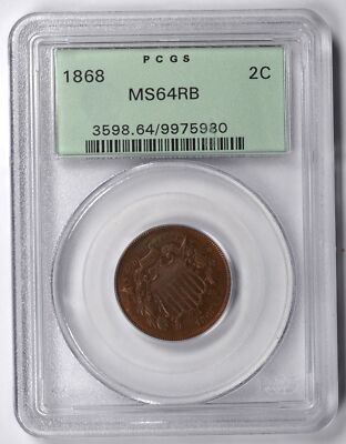 1868 2 CENT PIECE 2C PCGS MS 64 RB OLD GREEN HOLDER | eBay