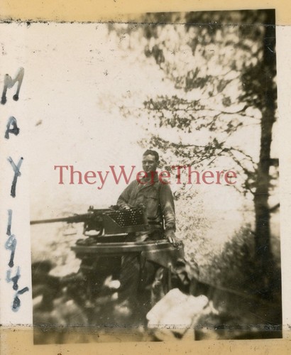 *WWII photo- 16th AD- US GI w/ M2 BROWNING .50 Cal MACHINE GUN on M7 ...