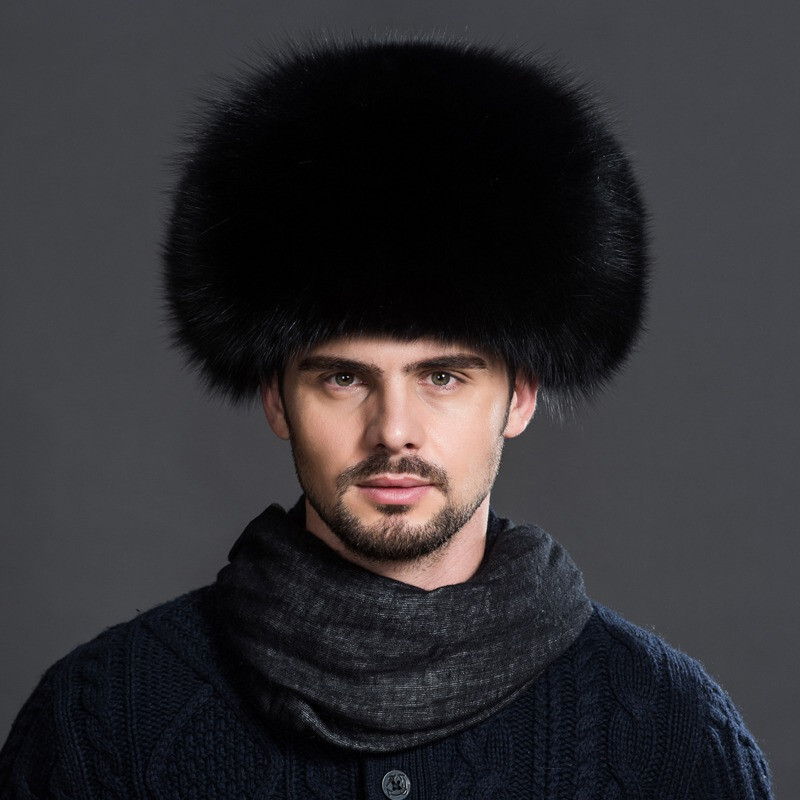 Men's Real Fox Fur Hat Russian Ushanka Cossack Trapper Hat Real Leather ...