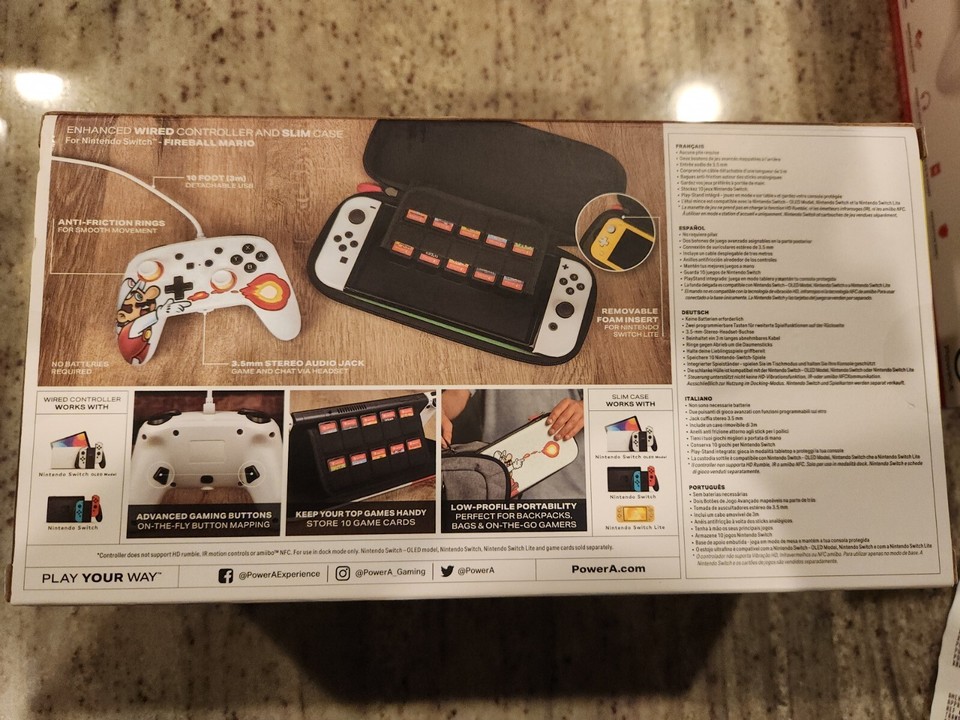 Nintendo Switch Lite Mario FireBall Enhanced WIRED Controller and Case ...