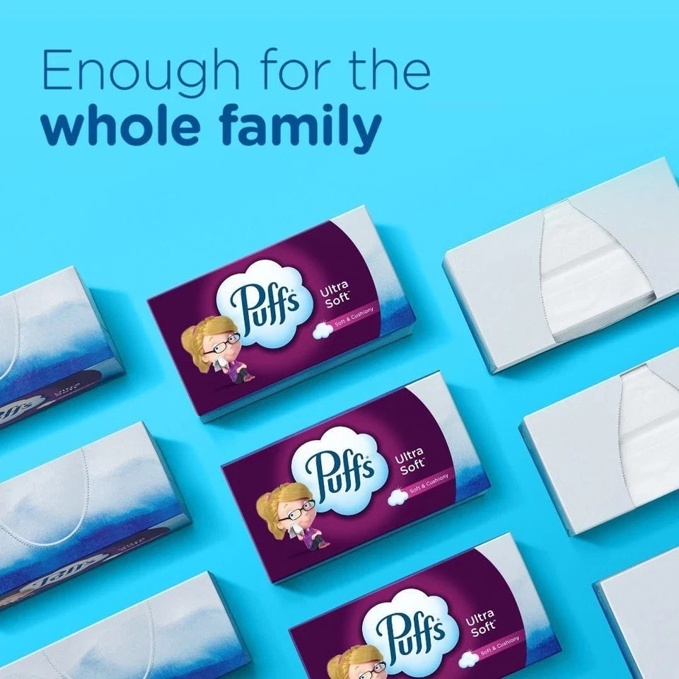 Puffs Ultra Soft Facial Tissues, 1 Family Size Box, 124 Tissues per Box ...