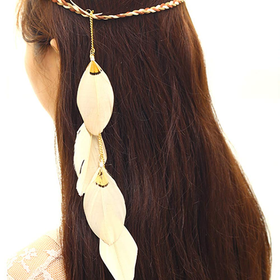 Feather Headband Hippie Indian Boho Hair Bands Tassel Bohemian ...