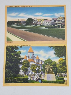 2 Linen Postcards NJ New Jersey Ocean Grove, Auditorium & Park, Ocean ...