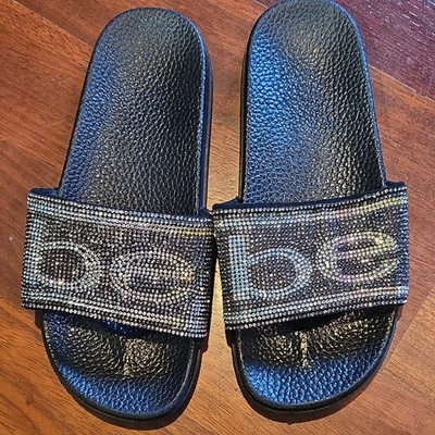 Bebe Kids Girls Slides Flip Flops Sandals Black Glitter Size 5 | eBay