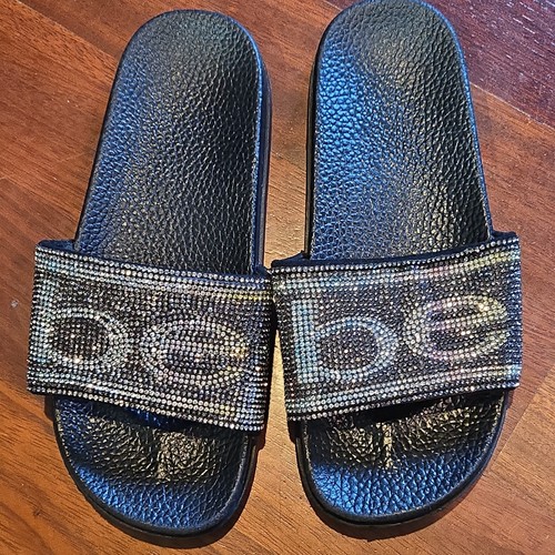 Bebe Kids Girls Slides Flip Flops Sandals Black Glitter Size 5 | eBay