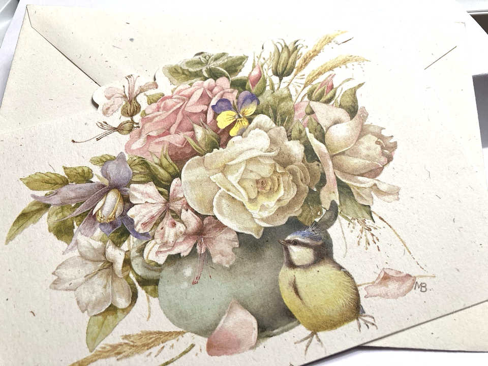 1995 Hallmark Marjolein Bastin Vase of Flowers W/yellow Bird, Blank ...