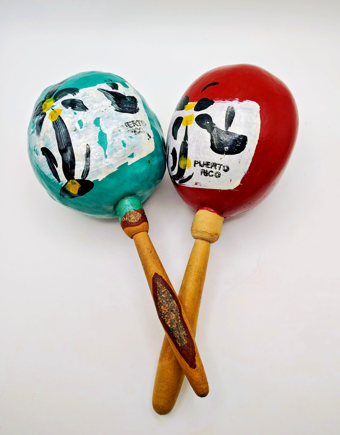 Set of 2 Handmade and Hand painted Green and Red Maracas from Puerto ...