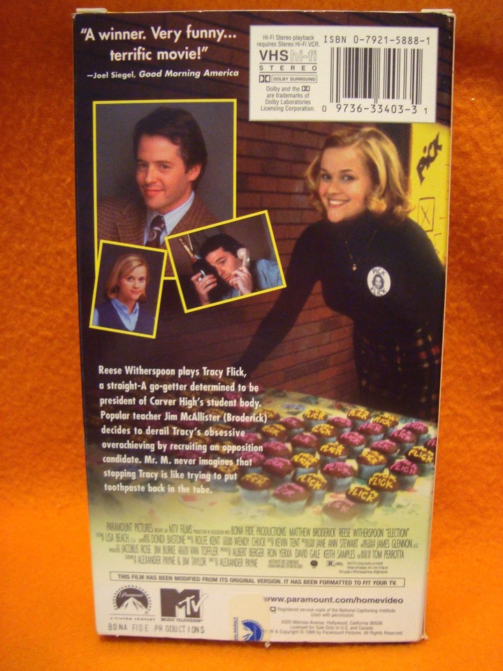 election VHS 1999 ~ Reese Witherspoon & Matthew Broderick ~ MTV Revenge ...