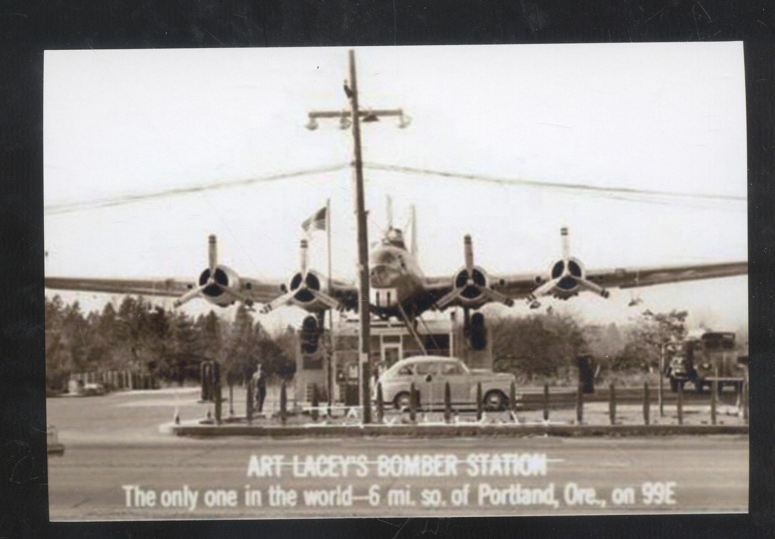 REAL PHOTO PORTLAND OREGON BOMBER SERVICE GAS STTION CARS POSTCARD COPY ...