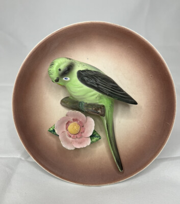 Vintage Ceramic 3D Bird Parrot Parakeet Porcelain Plate Flower Matte ...