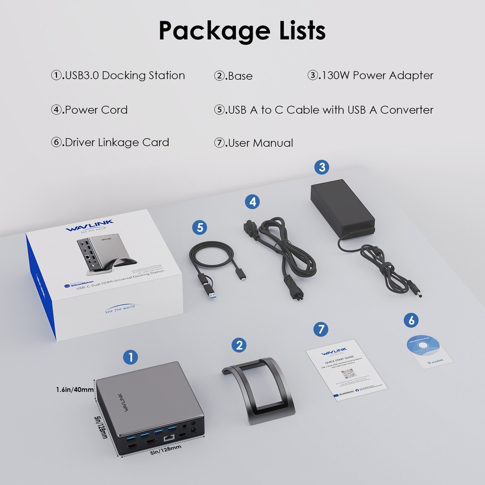 USB 3.0/USB C Universal Docking Station Dual Monitor W/ 130W Power ...