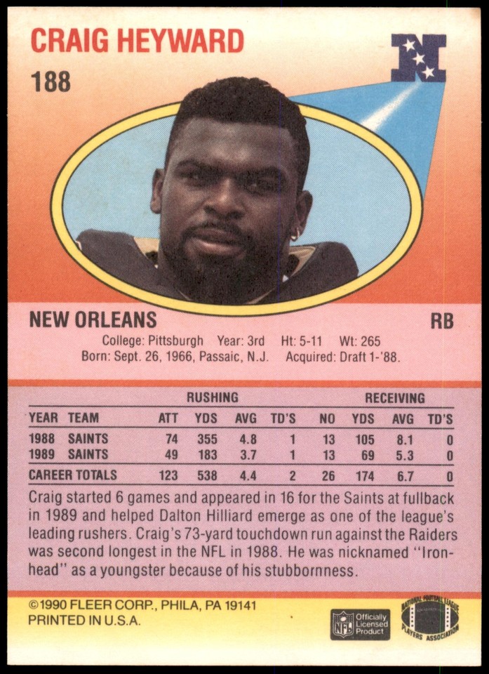 Craig Heyward #188 1990 Fleer | eBay