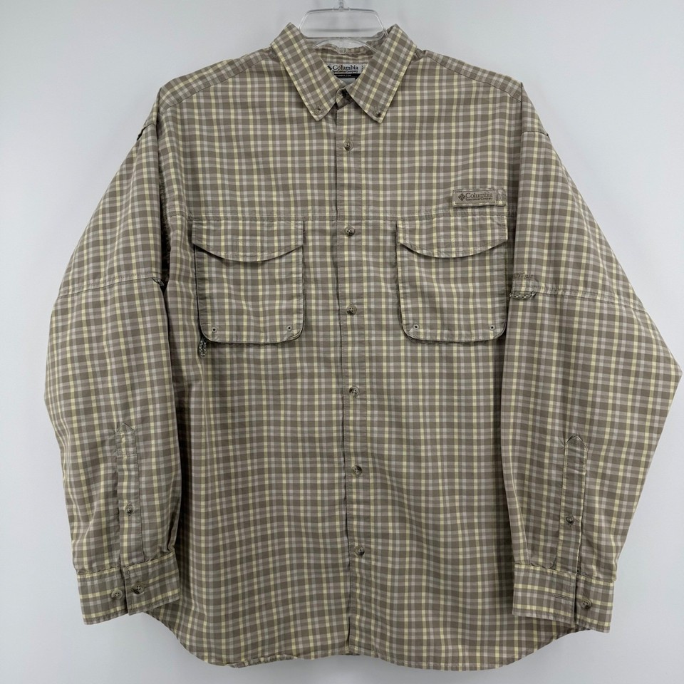 Columbia Mens PFG L Plaid Long Sleeve Button Up Shirt Vented Back ...