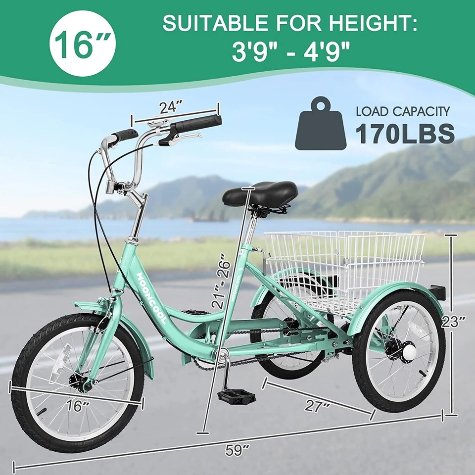 MOONCOOL 16 inch Trikes for Beginner Riders, Tricycle Single Speed 3 ...