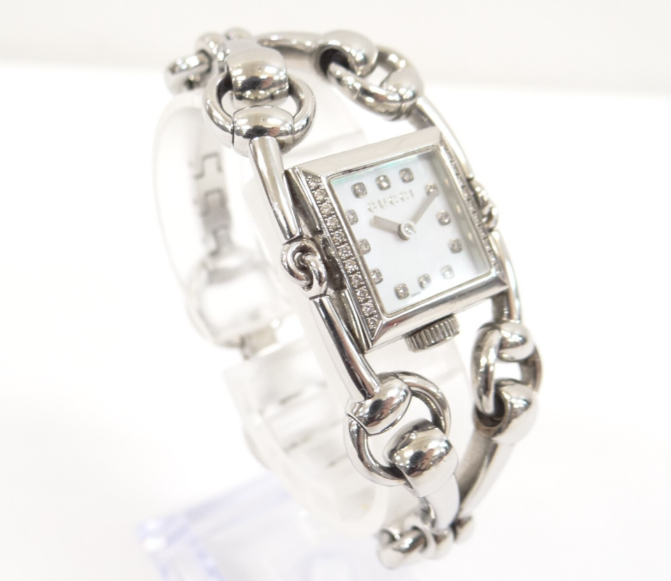 GUCCI 116.5 Signoria Quartz Women Watch Shell Dial Diamond Bezel ...