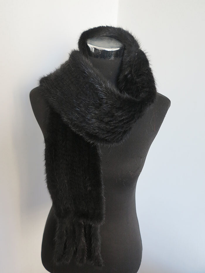 Braid real mink fur scarf 150*14 cm black neck wrap handmade unisex ...