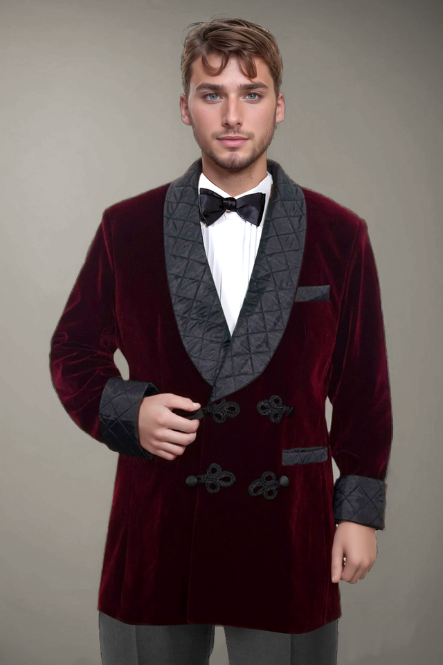 Mens Velvet Smoking Coat Single Breasted Button for Wedding Evening ...