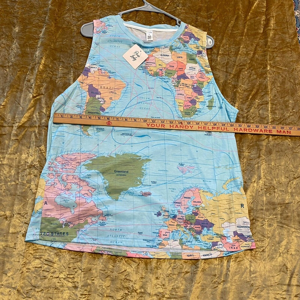 Pixie Lady Sleeveless Tank Top Shirt Size 1X Map of the World Bin 11 | eBay