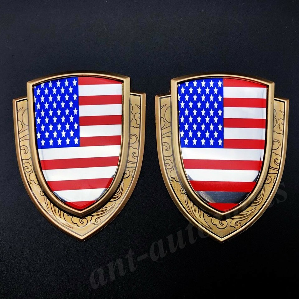 2pcs Metal USA American Flag Car Trunk Window Side Emblem Badge Decal ...